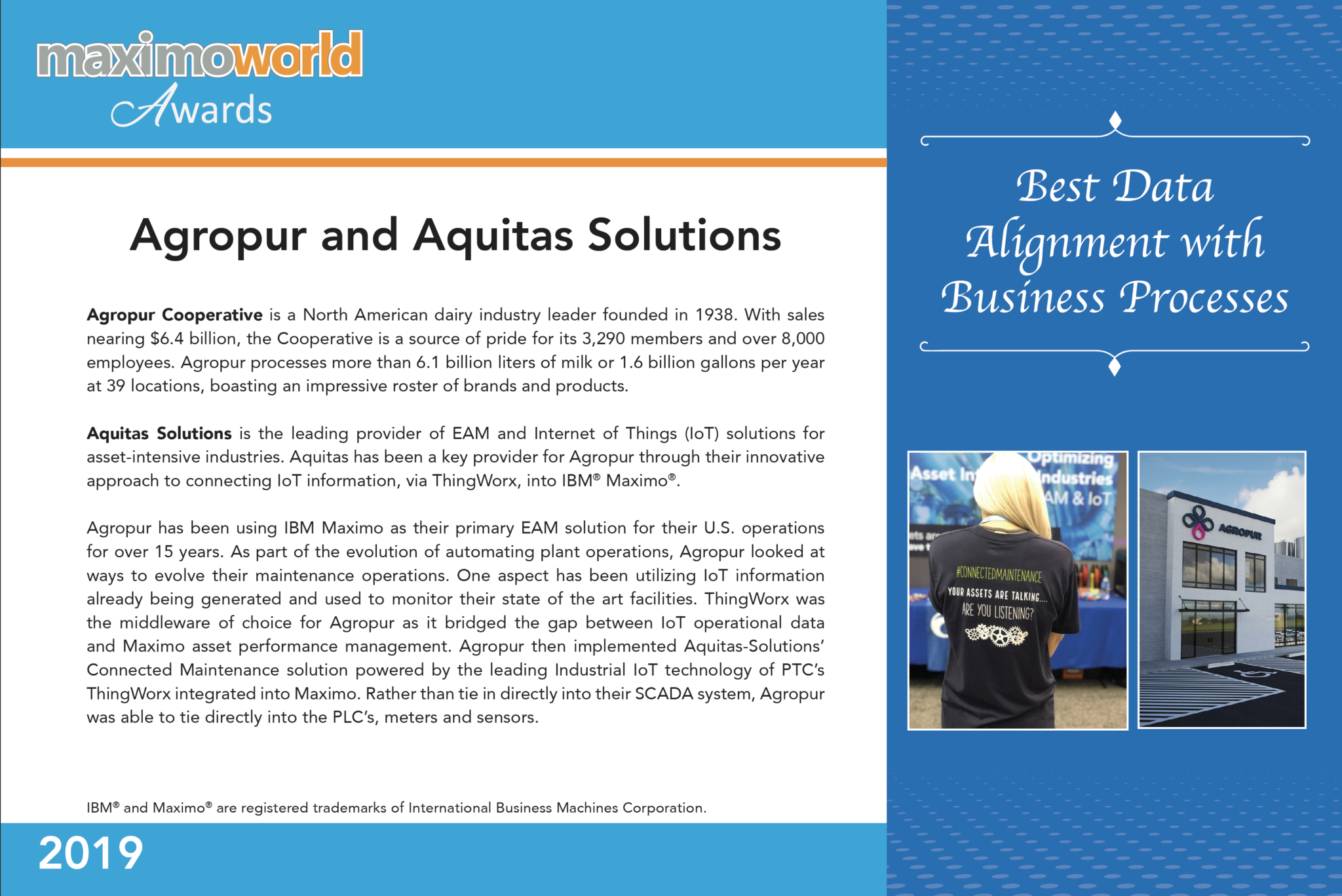 2019 MaximoWorld Award Best Data Alignment with Business Processes ...